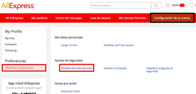 Cómo cambiar tu e-mail de AliExpress - Guía