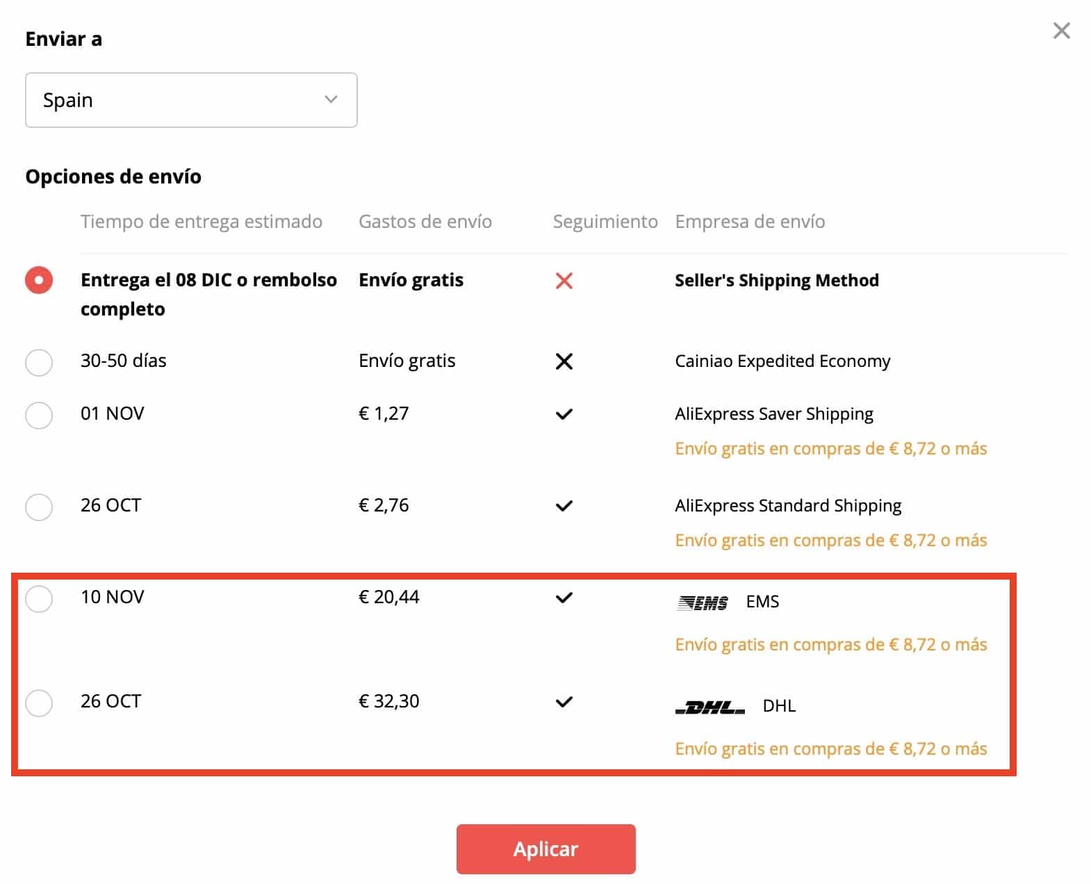 Métodos de envío en AliExpress: Guía definitiva 2021