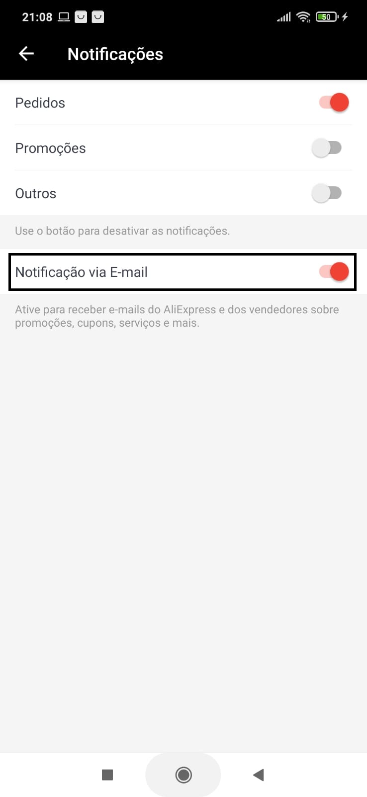 Como parar de receber e-mail do AliExpress