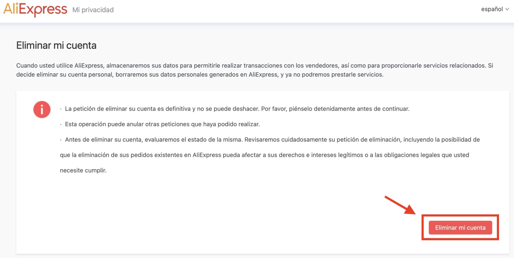 Cómo eliminar mi cuenta de AliExpress (desde móvil y PC)